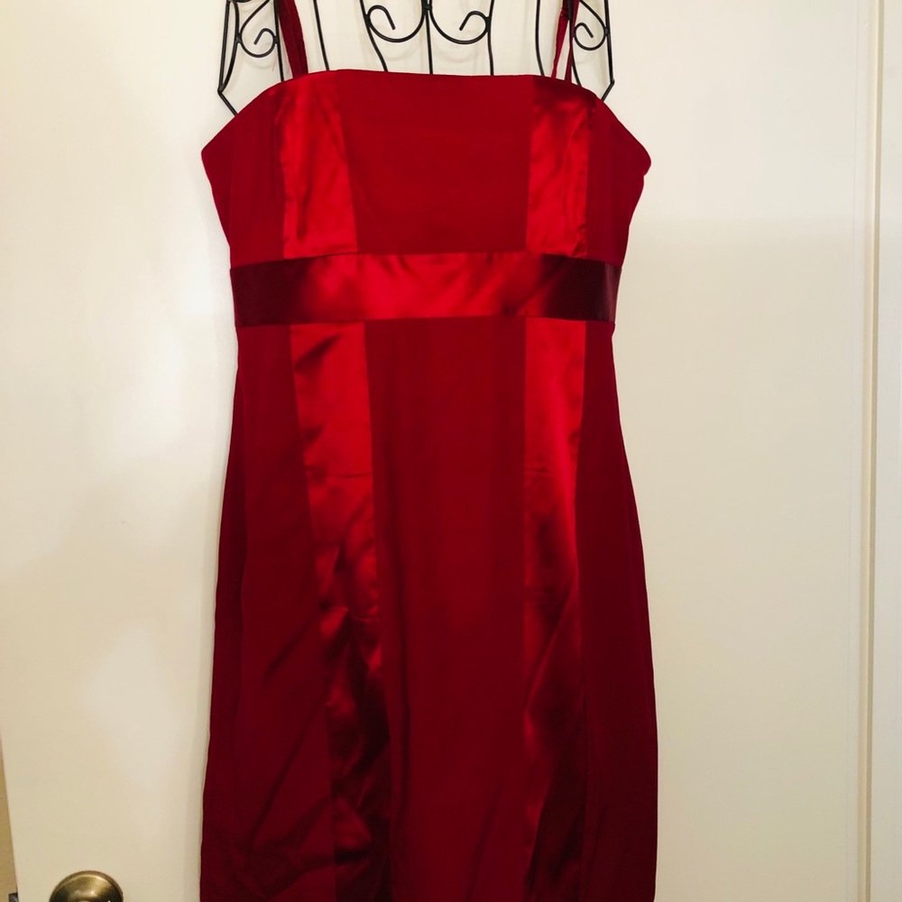 Red Satin Spaghetti Strap Mini Dress - Gem